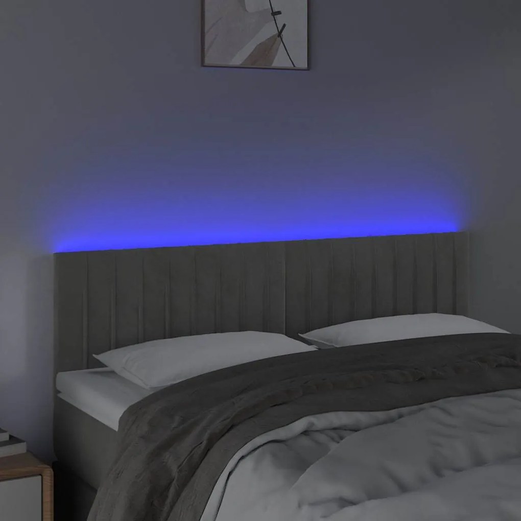 Čelo postele s LED světle šedé 144 x 5 x 78/88 cm samet 3121898