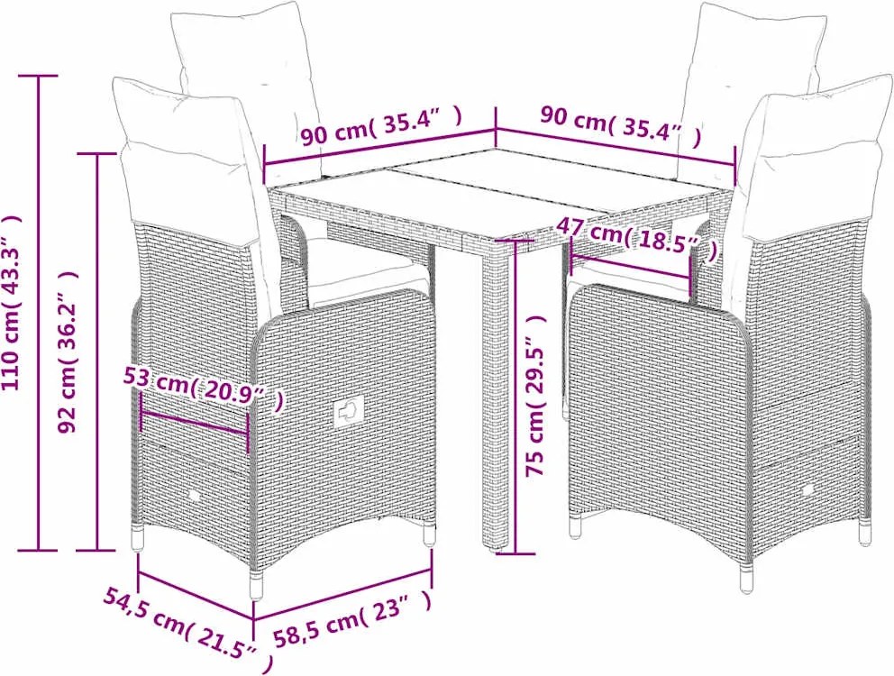 5dílný zahradní bistro set s poduškami hnědý polyratan 3277210