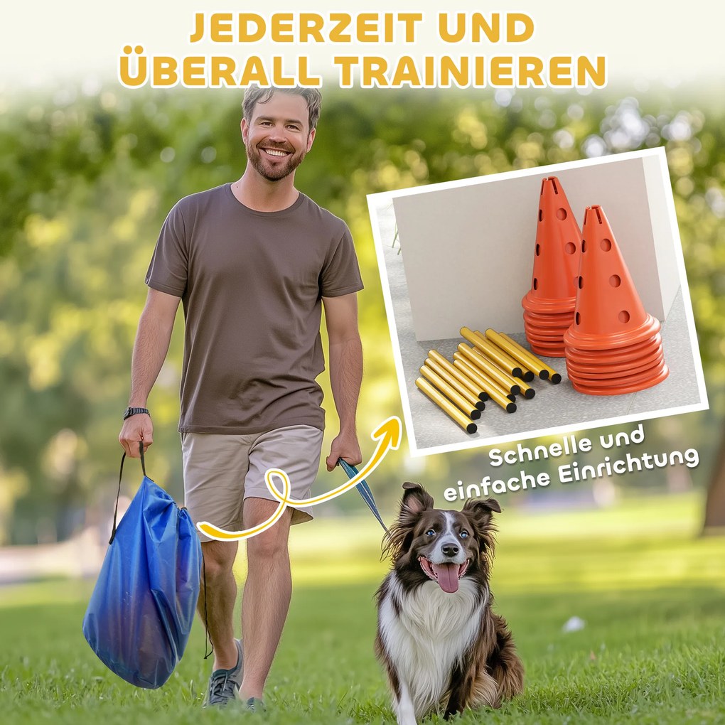 PawHut Agility set pro psy 6dílné agility vybavení pro výcvik psů Zásuvná sada překážek s 12 kužely 6 překážek Přepravní taška D07-059V01OG