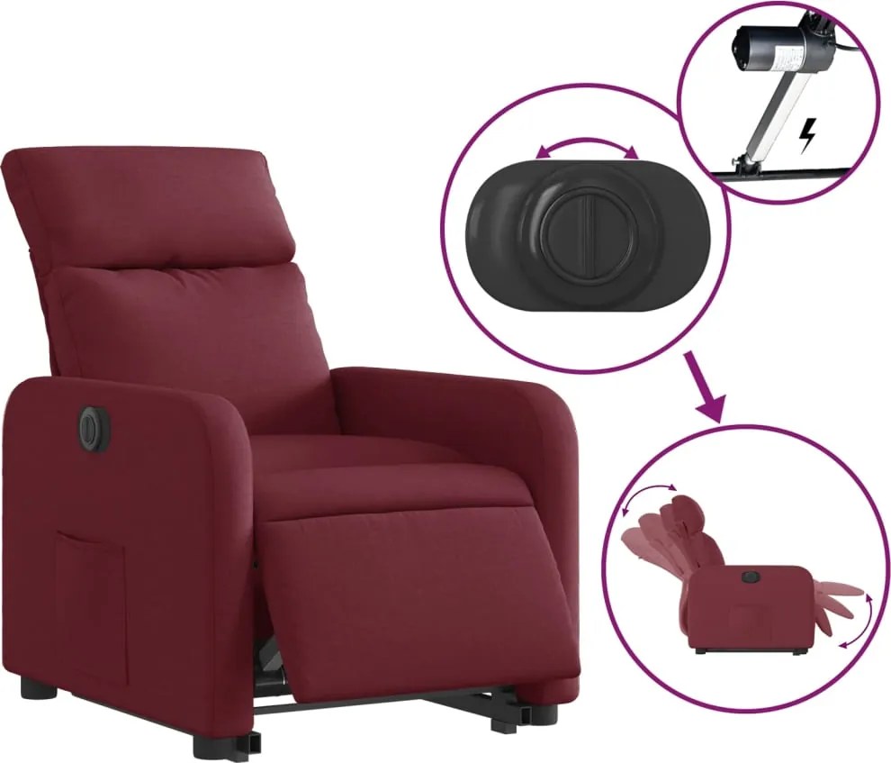 Elektrické zvedací polohovací křeslo vínové textil 3206720