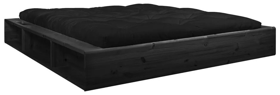 Černá dvoulůžková postel z masivního dřeva s úložným prostorem a černým futonem Double Latex Karup Design, 180 x 200 cm