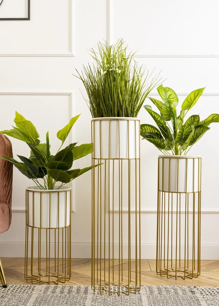 KOVOVÝ KVĚTINÁČ SE STOJÁNEM GLAM 70X20 CM BÍLÁ/ZLATÁ