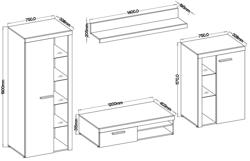 Falco Obývací stěna Rizo dub lefkas