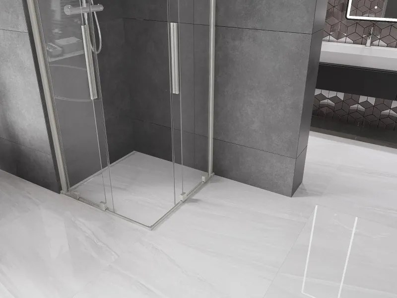 Mexen Velar Duo, sprchový kout s posuvnými dveřmi 90 x 90 cm, 8mm čiré sklo, broušená ocel, 871-090-090-02-97