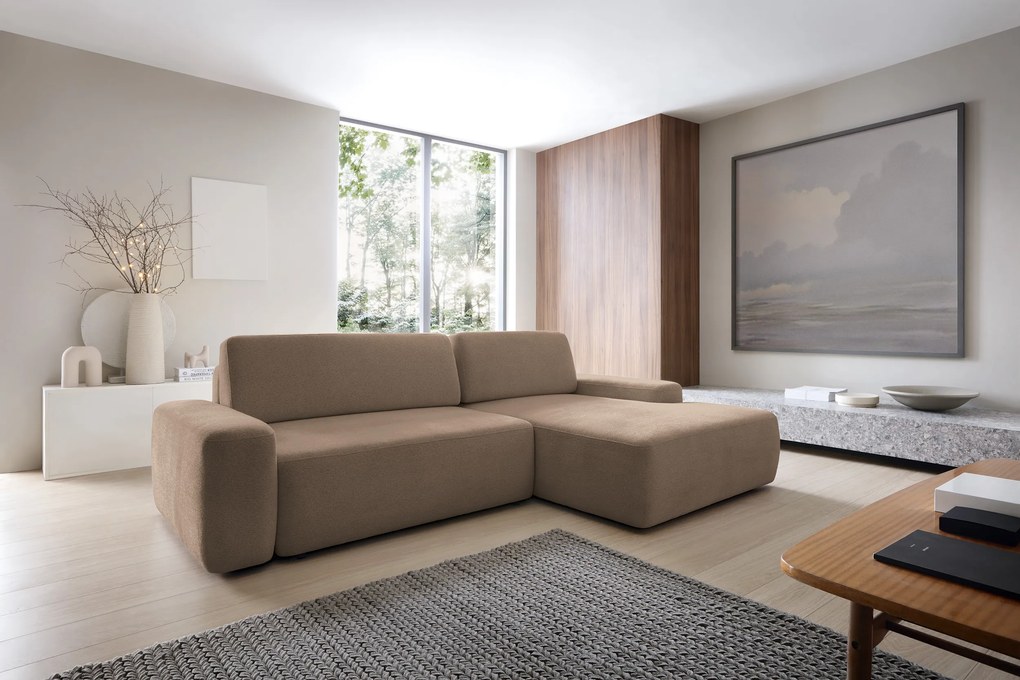 Rohová rozkládací sedací souprava do L BONANOVA, 264 cm, s úložným prostorem Roh pohovky: Levý roh, Barva látky: Cihlová (Raven 44)