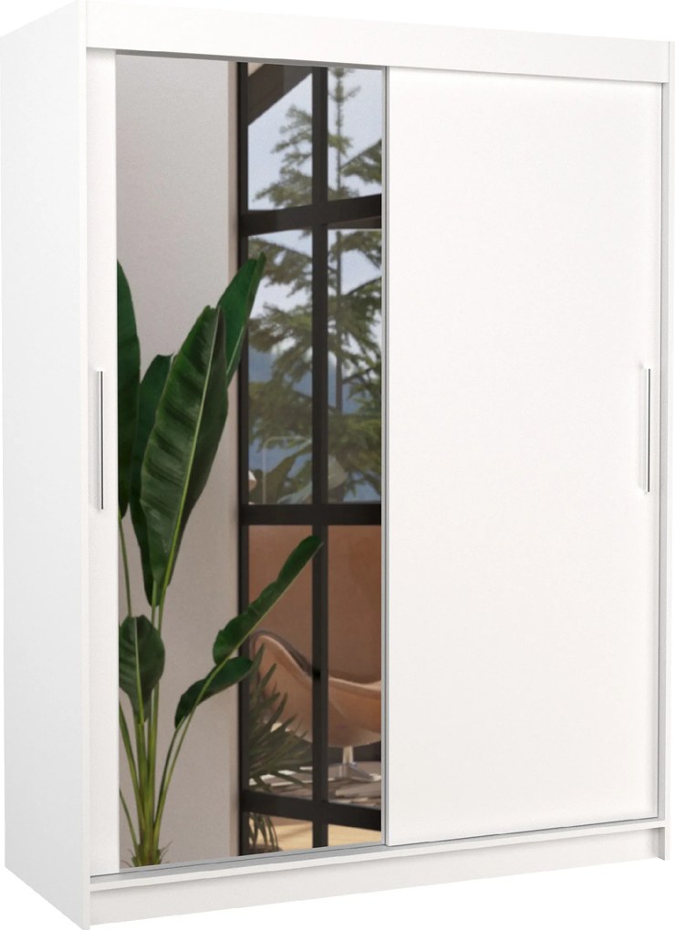 ADRK Furniture Skříň posuvná se zrcadlem BIANCO 150 ADRK-SW-BIA-W-150