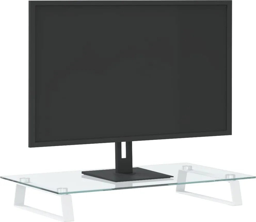 vidaXL Stojan na monitor 60 x 35 x 8 cm tvrzené sklo a kov [374220] Barva: Bílá