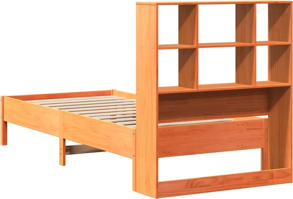 Postel s knihovnou bez matrace hnědá 100x200 cm masiv borovice 3322878