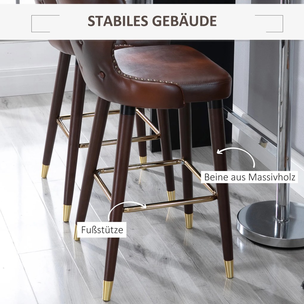 HOMCOM Barová židle sada 2 ks elegantní bistro židle s podnožkou a opěradlem, jídelní židle PU hnědá 52x53x101cm | Aosom.de