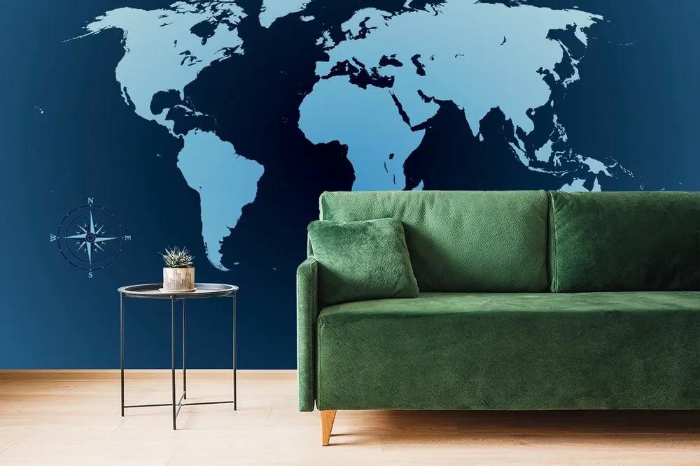 Samolepící tapeta mapa světa v odstínech modré - 150x100 cm