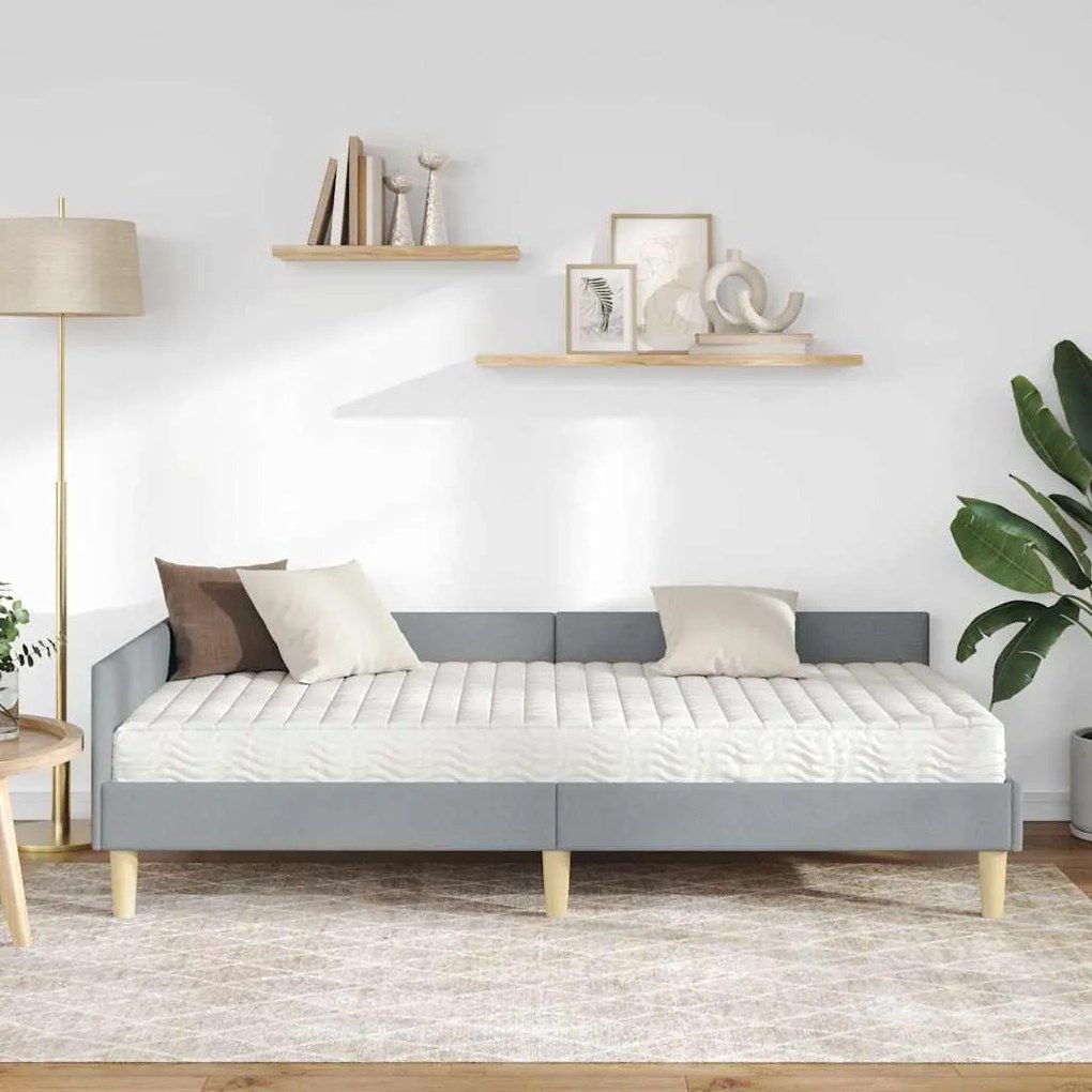 Rohový rám postele s matrací Jiný 2 ks Světle šedá textil 3393677
