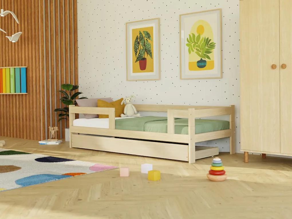 Benlemi Jednolůžková postel ze dřeva SAFE 5v1 se zábranou a úložným šuplíkem Zvolte barvu: Béžová, Zvolte rozměr: 80x180 cm, Zvolte zábranu: S jednou zábranou
