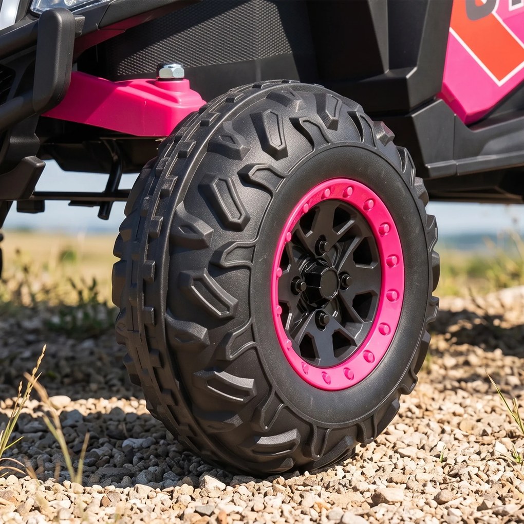 AIYAPLAY 12V elektroauto pro děti, funkce dálkového ovládání, pás, klakson, LED světla, USB port, pro 3-5 let, Růžová