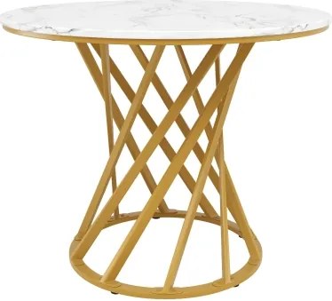 Aosom Kulatý jídelní stůl, kuchyňský stůl s MDF deskou a kovovými nohami, 80 x 76 cm, bílá+zlatá
