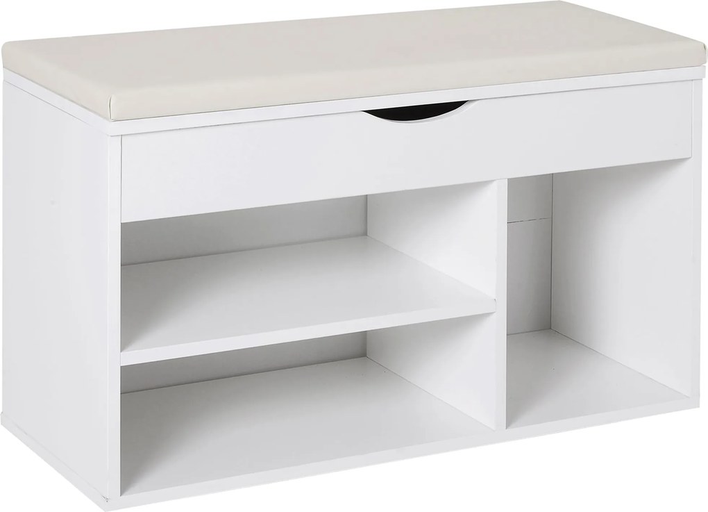 HOMCOM Botník se sedadlem Moderní botník do předsíně s šuplíkem, otevřenými policemi a 1 polštářem pro chodbu 80x30x47 cm | Aosom