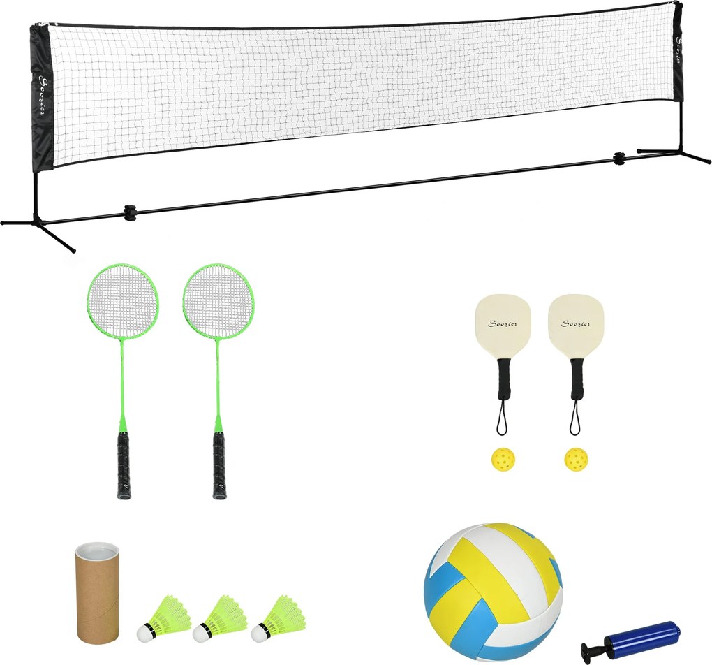 SPORTNOW Kompletní souprava na badminton, pickleball a volejbal, 3 v 1, venkovní sportovní hry s nastavitelnou výškou sítě 107-155 cm