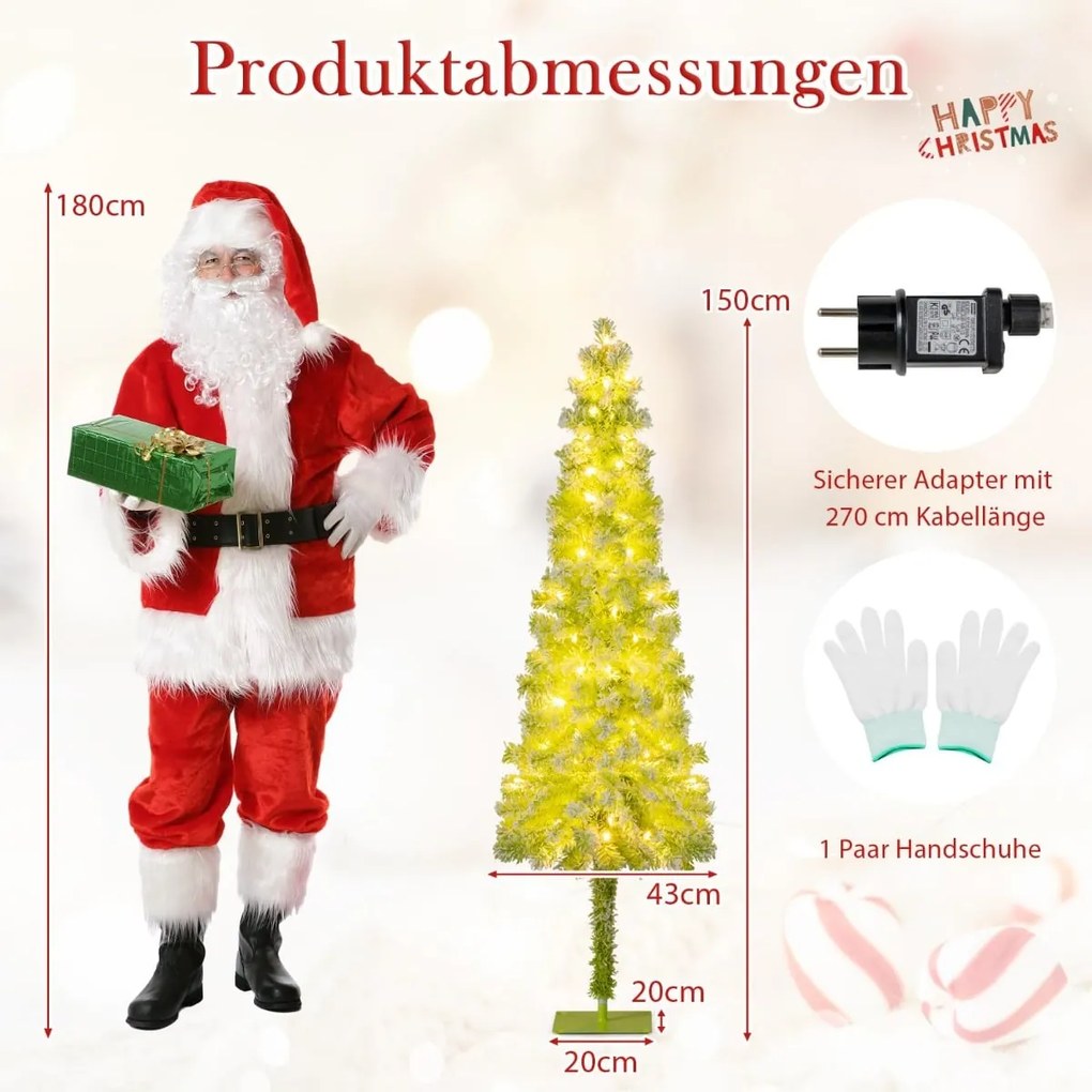 Costway Umělý vánoční stromek se světly a sněhem 150 cm Vánoční stromeček
