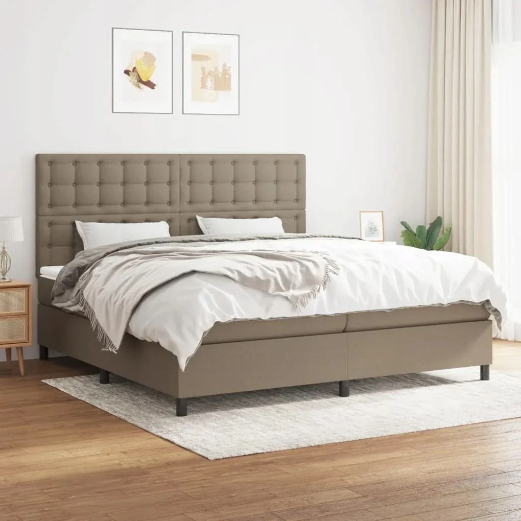 Box Spring Postel S Matrací Textil Taupe tlačítka 200 x 200 cm