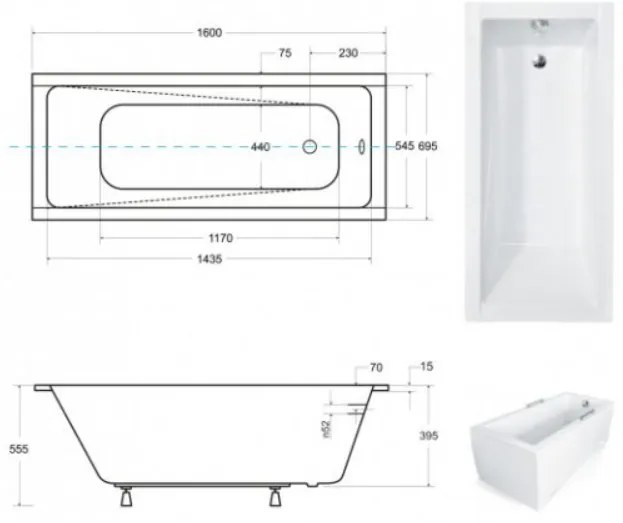 Besco Modern Slim akrylátová vana Délka vany: 150cm