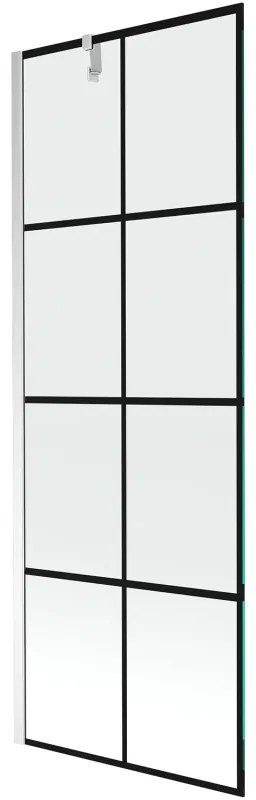 Mexen Next, vanová zástěna 1-křídlová 70 x 150 cm, fixní křídlo, 6 mm čiré sklo s černým vzorem, chromový profil, 895-070-000-00-77-01