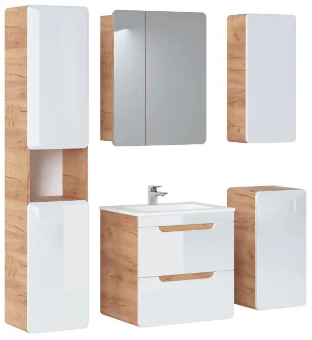 MAXIVA Koupelnová sestava - ARUBA white, 60 cm, sestava č. 10, dub craft/lesklá bílá