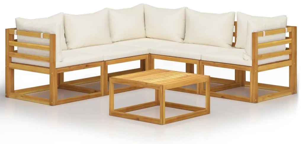 vidaXL 3057643 Marketos 6 Piece Garden Lounge Set with Cushion Cream Solid Acacia Wood (311853+311857+311859)