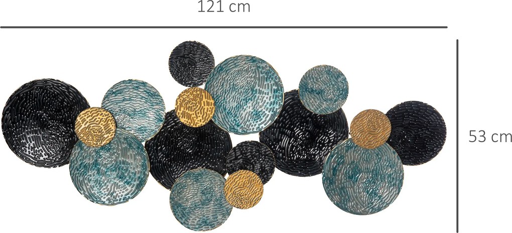 HOMCOM 3D nástěnná malba kovový obraz nástěnná plastika moderní obývací pokoj umění 121x53cm ve zlaté černé modré pro stylové dekorace | Aosom.de