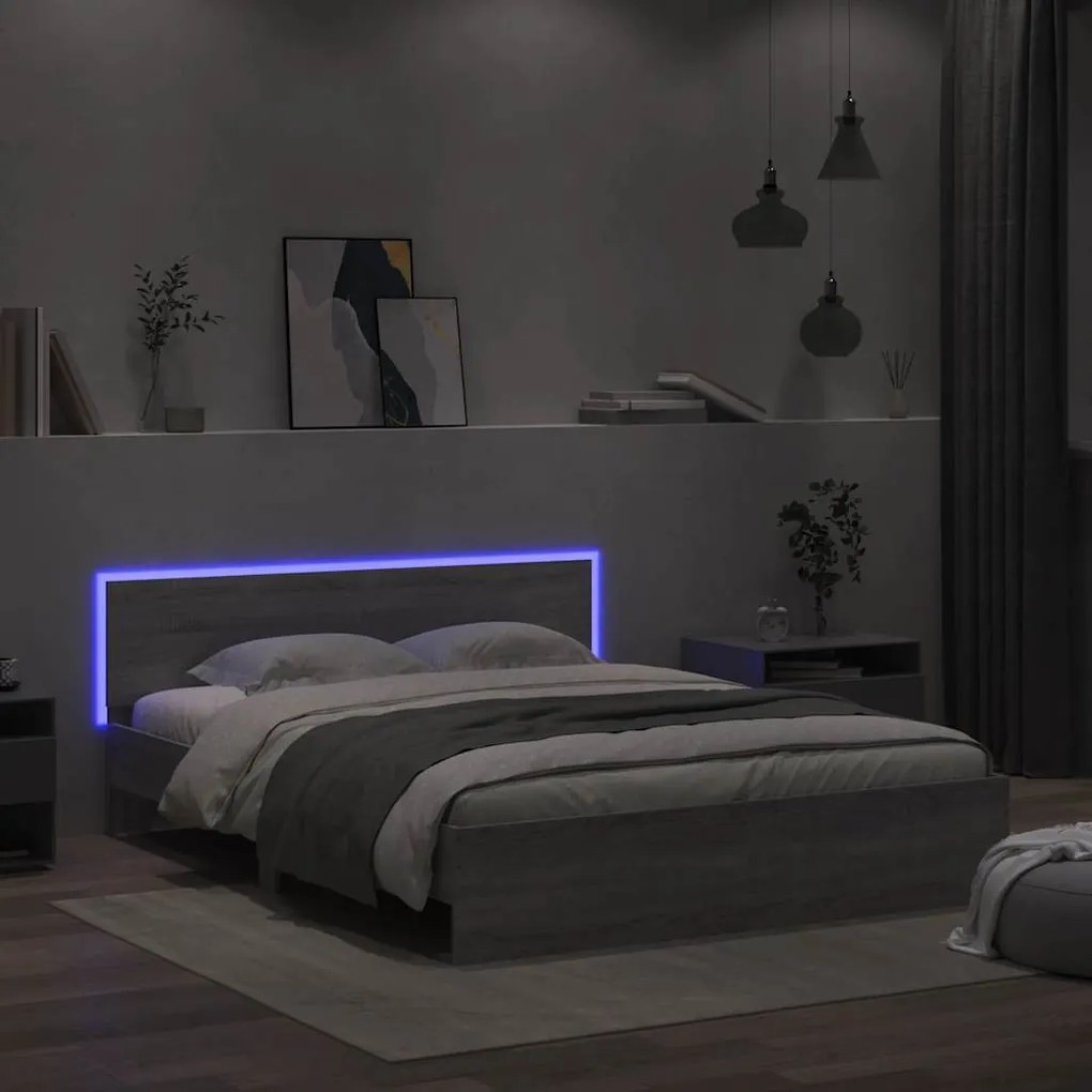 Rám postele s čelem a LED osvětlením šedý sonoma 150 x 200 cm 3207607