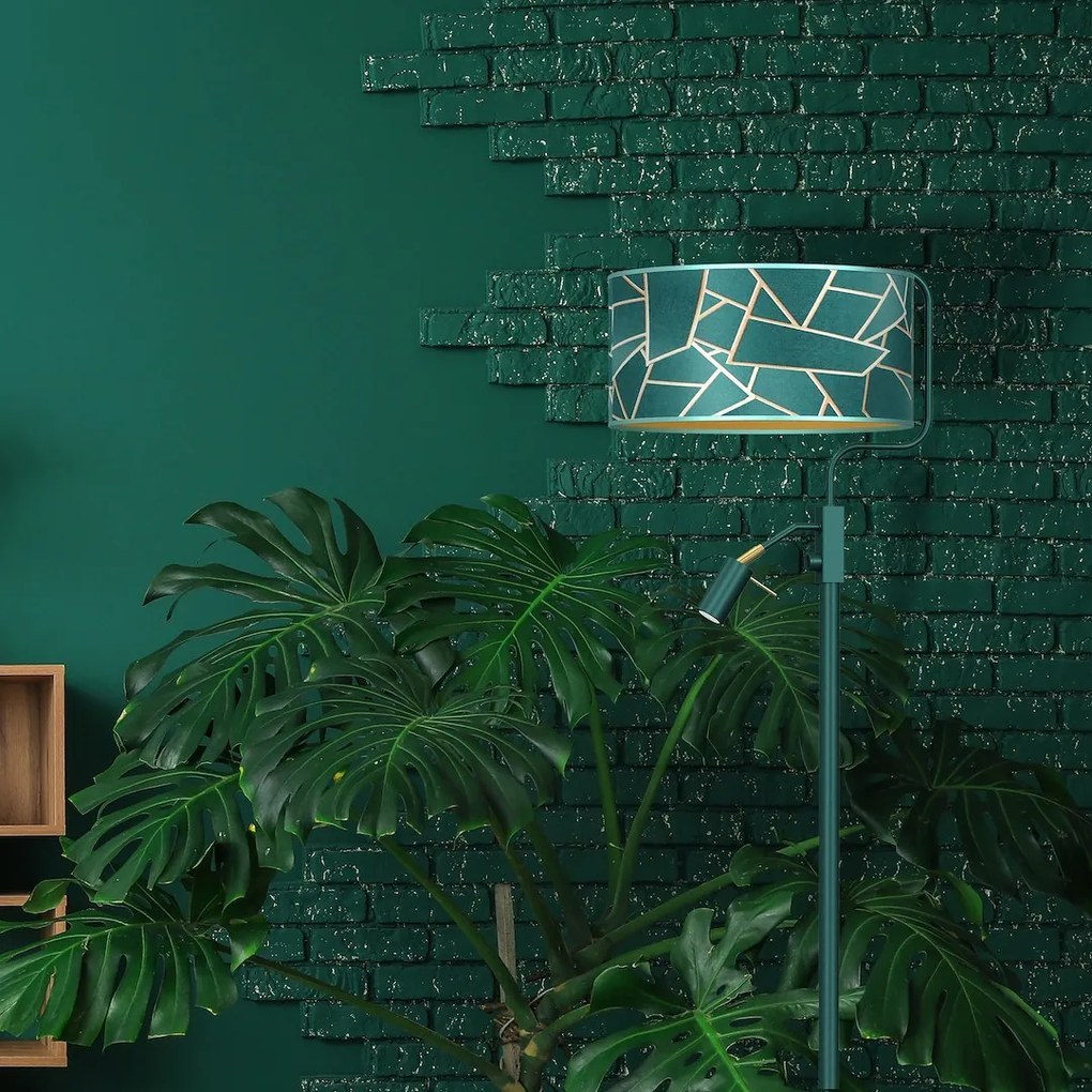 Stojací lampa Ziggy, 1x zelené/zlaté textilní stínítko + 1x zelené kovové stínítko, gr/g