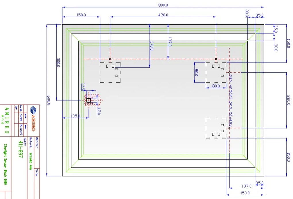 Starlight senzor black zrcadlo na chodbu do předsíně nástěnné do koupelny 411-897