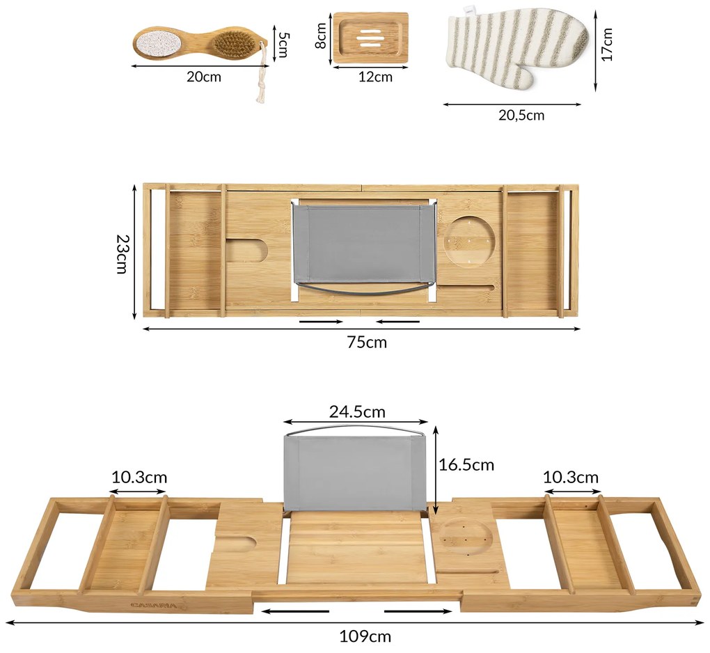 Relaxační polička na vanu bambus 75-109 cm 109257