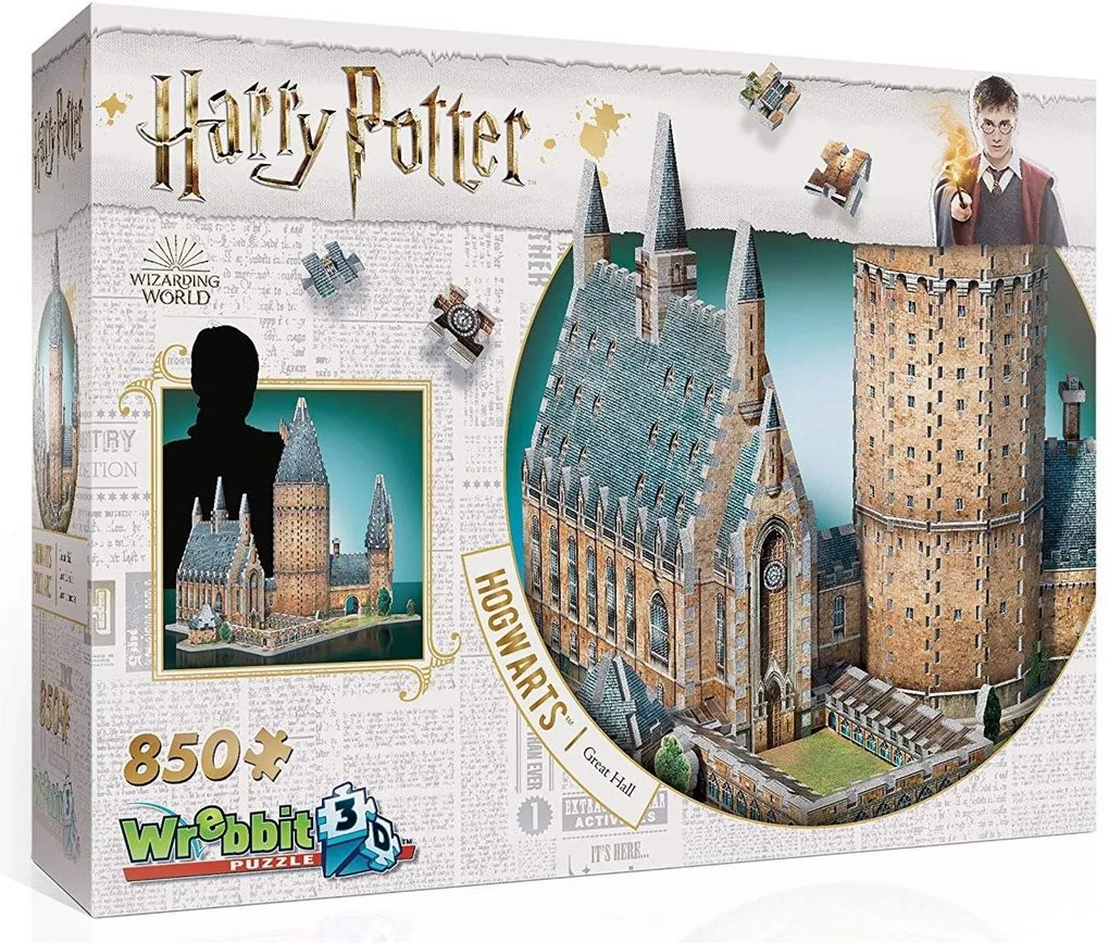 3d puzzle wrebbit 3d puzzle harry potter: bradavice, velká síň 850 dílků