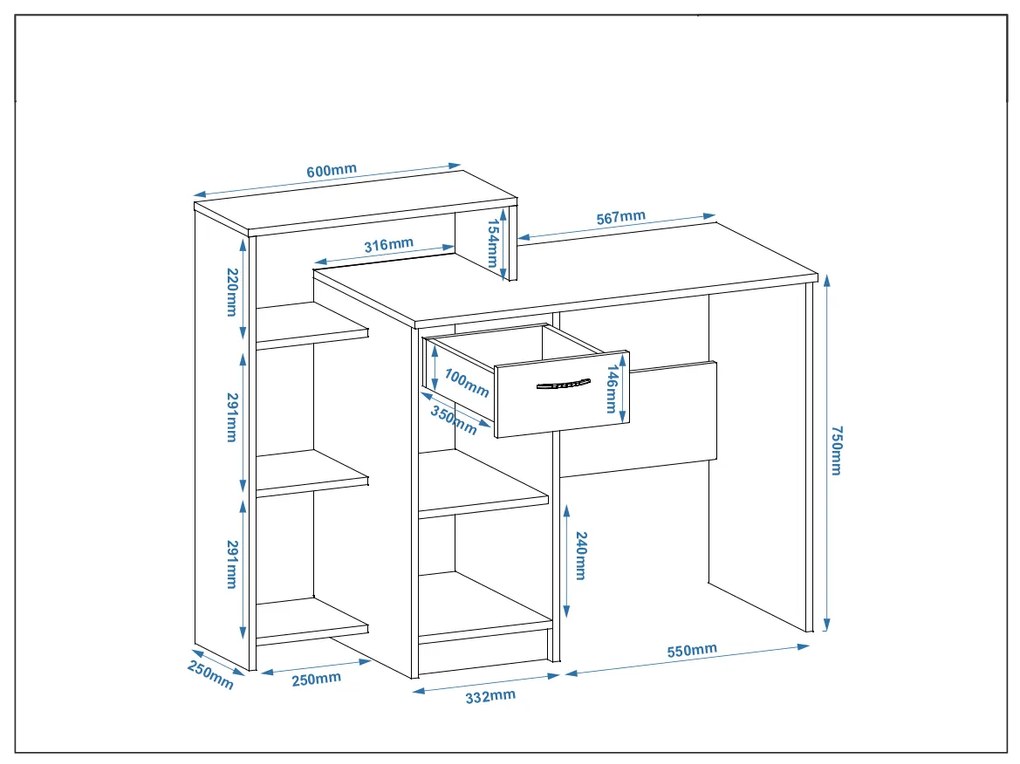 Vomaks unit, s.r.o. Psací stůl KREDO Barva: dub sonoma + ořech - tmavý