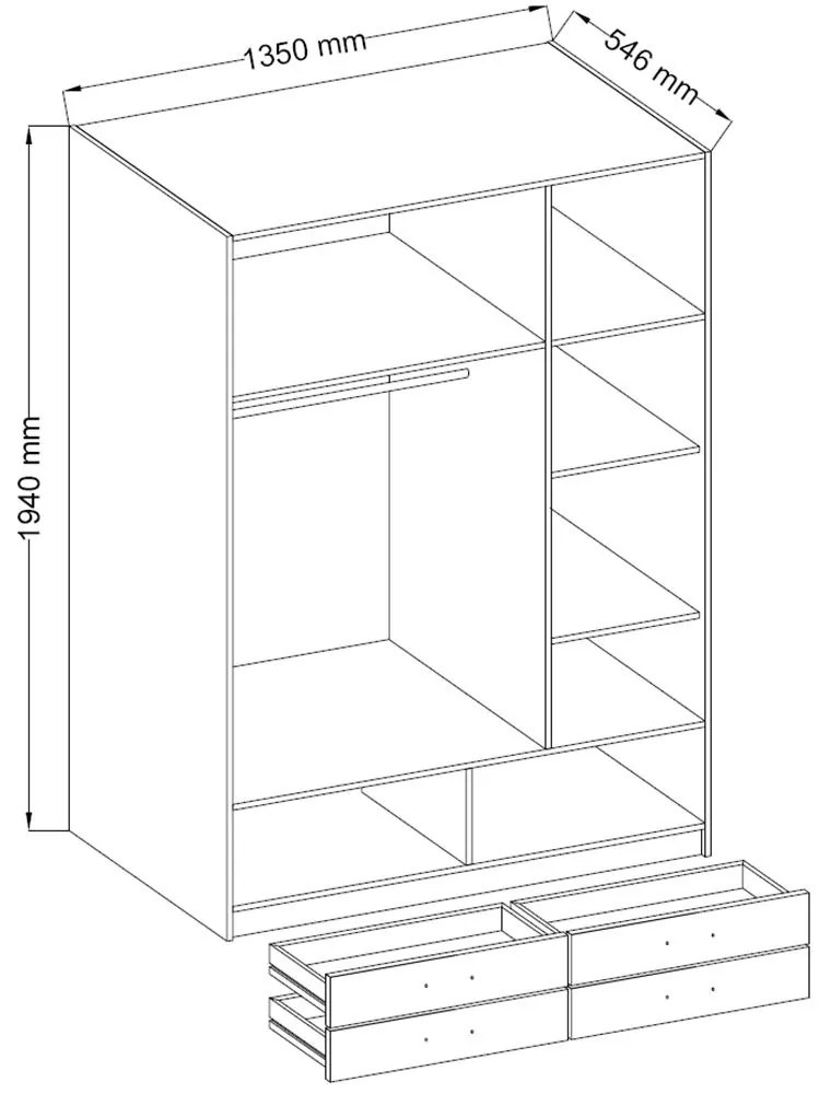 Šatní skříň STELLA | 135 cm | ÚZKÁ | buk