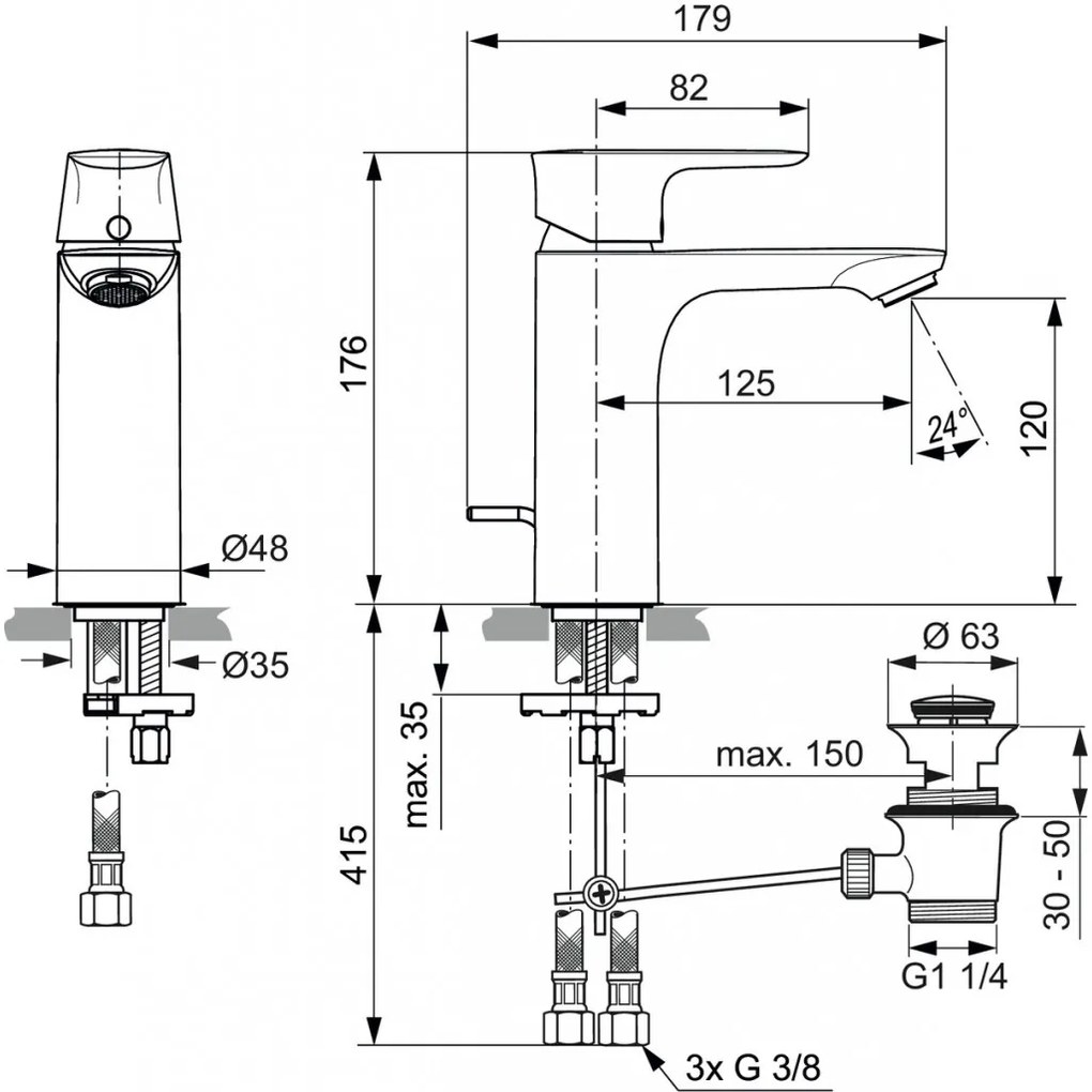 Ideal Standard Connect Air - Umyvadlová baterie Grande s odtokovou garniturou - nízkotlaká, kartáčovaná zlatá A7054A2