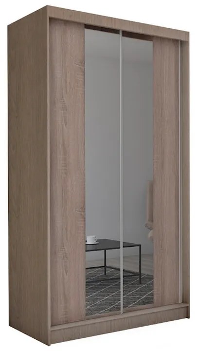 Skříň s posuvnými dveřmi a zrcadlem LUZON + Tichý dojezd, 150x216x61, sonoma
