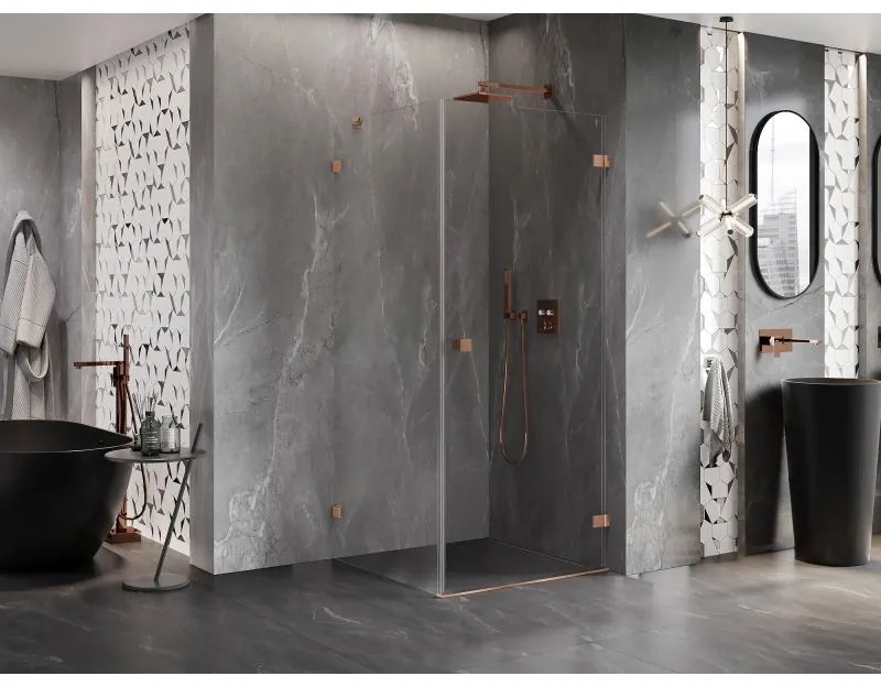 Mexen Lunar-B, pravostranný výklopný sprchový kout 100 x 100 cm, 8mm čiré sklo, profil měděná matná, 832-100-100-65-00-P