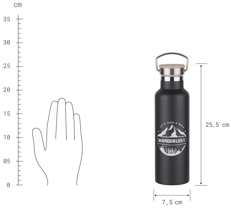 WANDERLUST Termoska s rukojetí 650 ml - černá