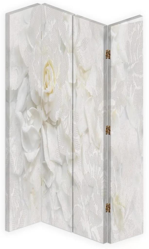 Ozdobný paraván Bílé květy Příroda - 145x170 cm, čtyřdílný, klasický paraván