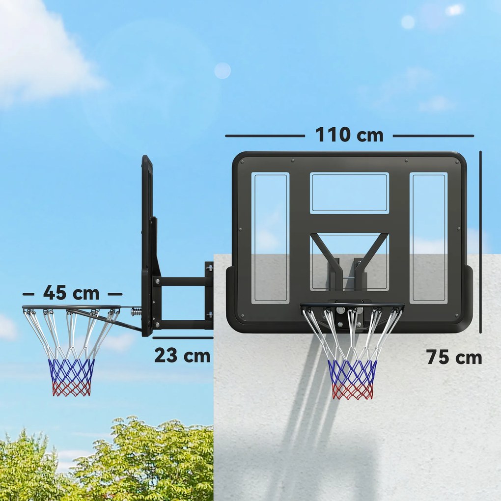 SPORTNOW basketbalový koš s deskou pro venkovní a vnitřní použití, basketbalová deska s ocelovou obroučkou Ø45 cm a sítí, montáž na zeď, basketbalová…
