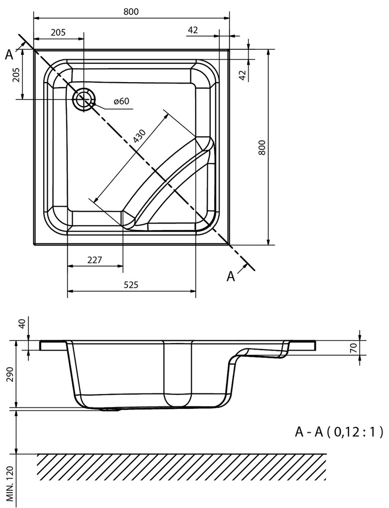 Polysan, VISLA hluboká sprchová vanička akrylátová, čtverec 80x80x29cm, 50111