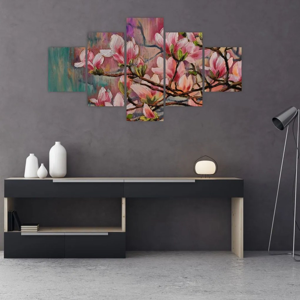 Obraz - Olejomalba, Rozkvetlá sakura (125x70 cm)