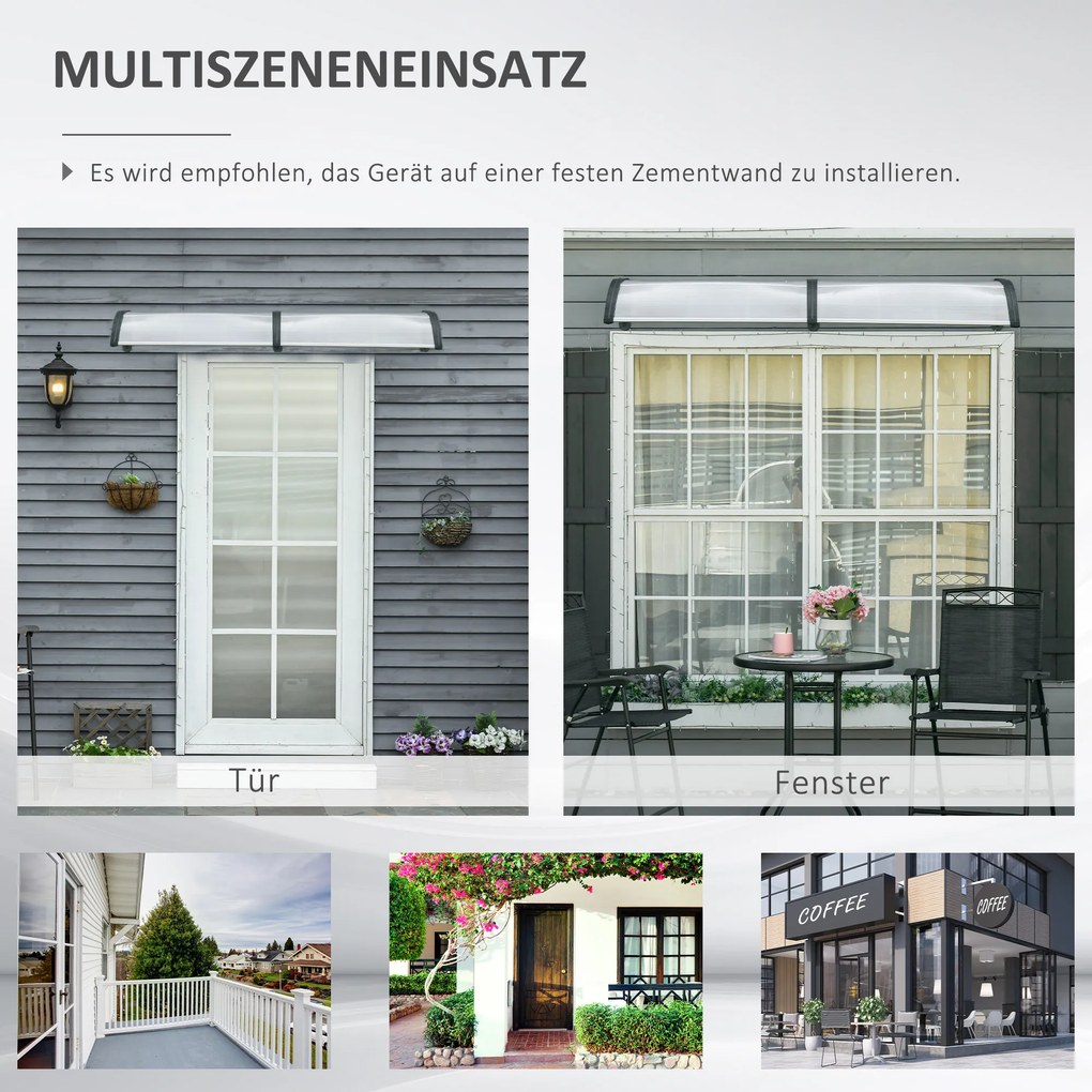 Outsunny Zahradní Markýza 200x96cm, Polykarbonátová a Hliníková Markýza pro Balkony, Okna a Dveře, Čirý