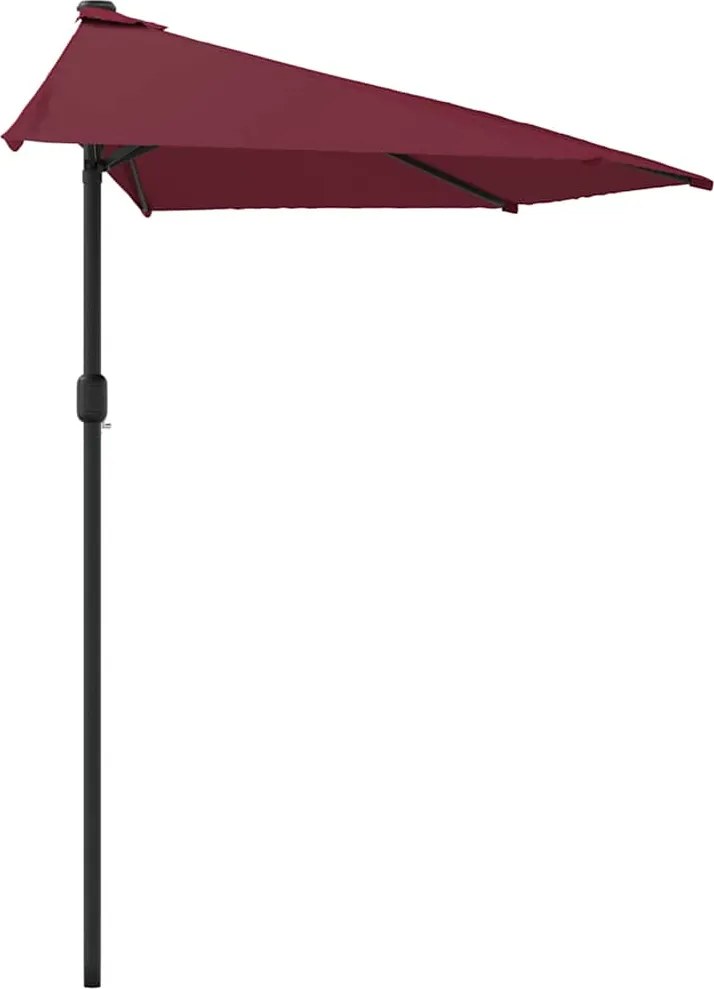 Slunečník na balkon hliníková tyč vínový 270x144x222 cm půlkruh 312498