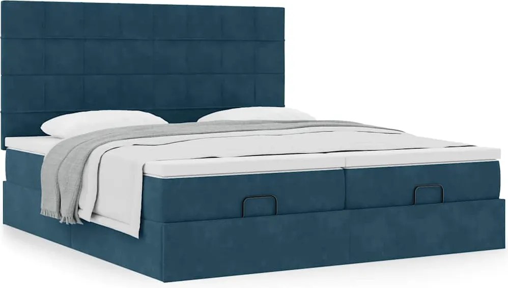 Osmanský rám postele s matrací tmavě modrý 200x200cm samet 3313782