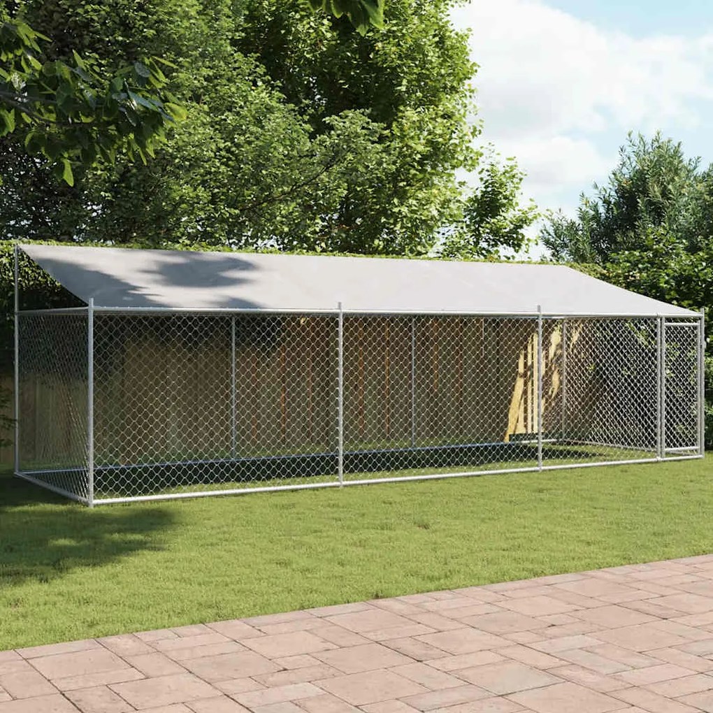 Klec pro psy se střechou a dvířky šedá 6x2x2 m pozinkovaná ocel 3209569