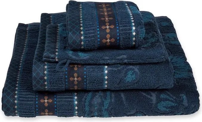 Pip Studio ručníky z bavlněného froté Jasmine Jacquard, tmavě modré (Luxusní ručníky z bavlněného froté v designu Jasmine Jacquard v tmavě modré)