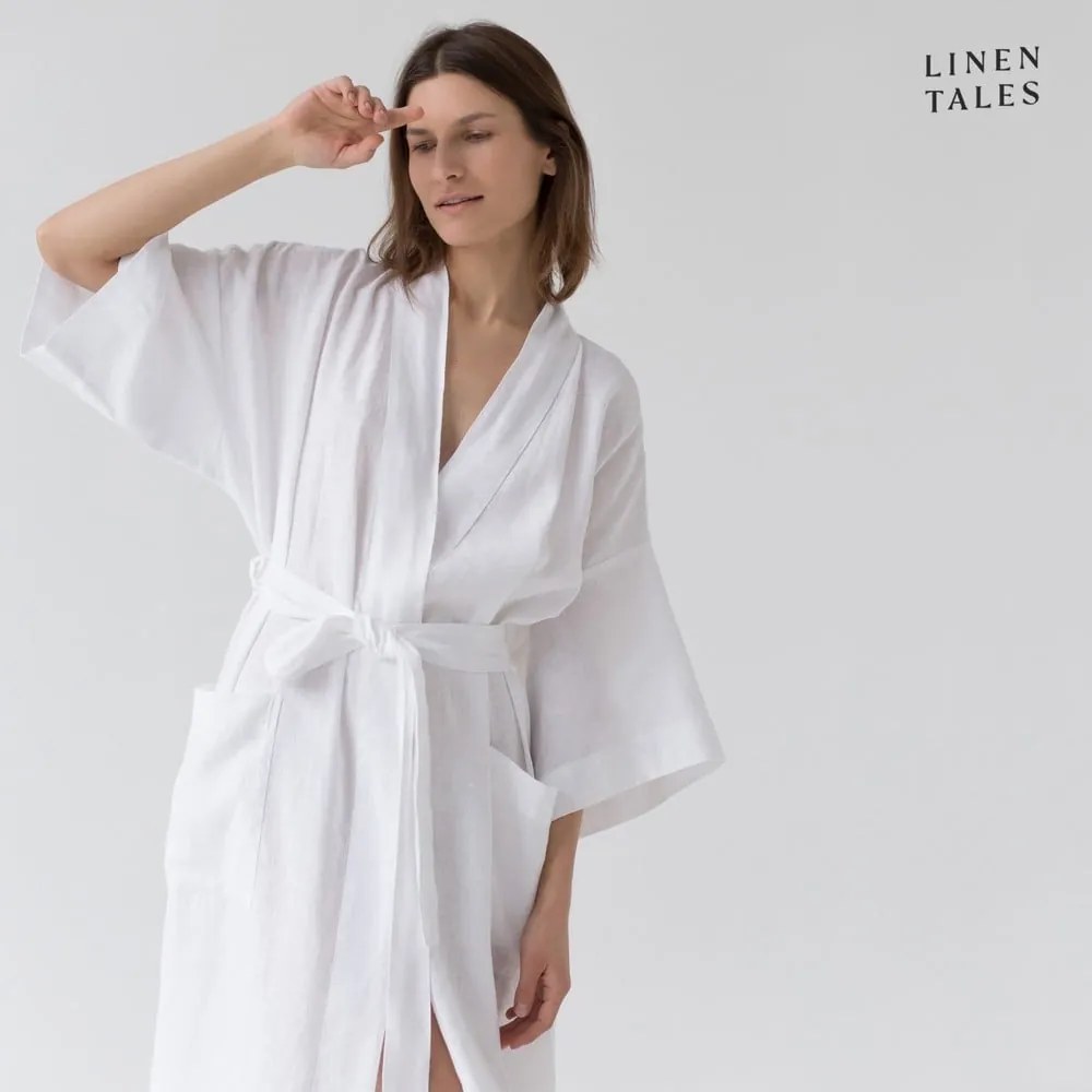 Bílý lněný župan velikost S/M Summer – Linen Tales