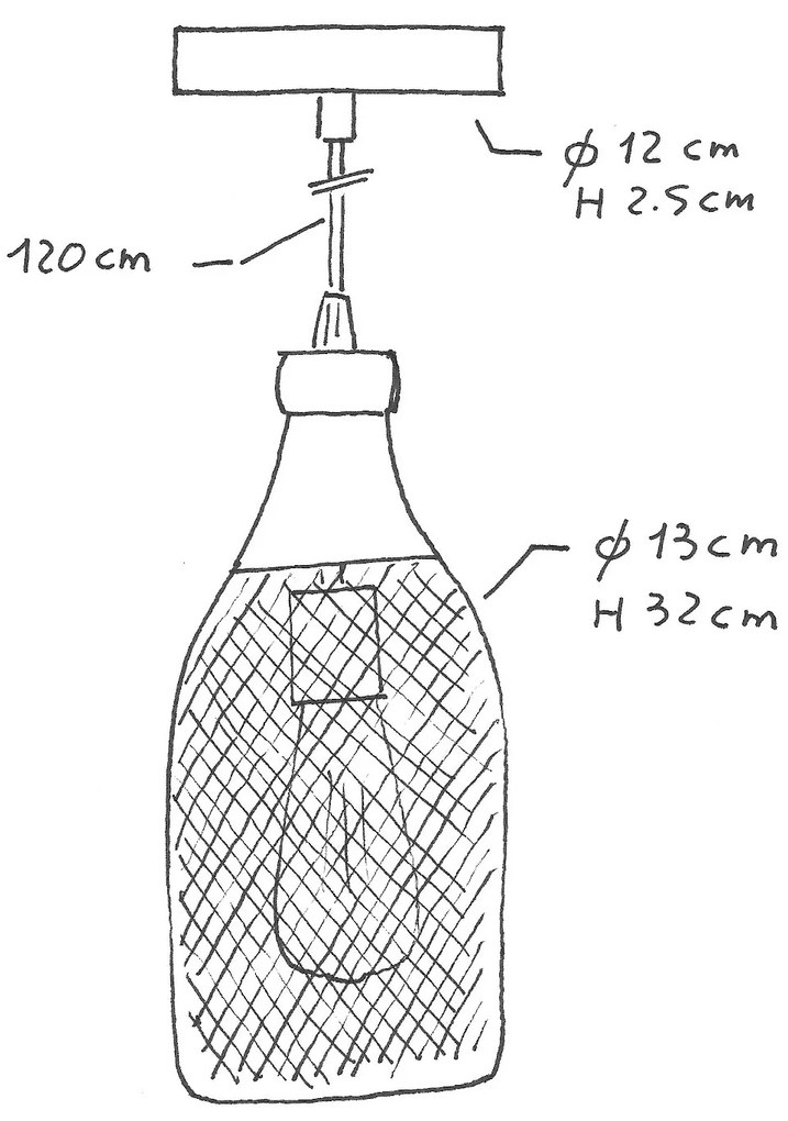 creative cables Závěsná lampa s textilním kabelem, stínidlem tvaru lahve jéroboam a kovovými detaily Barva: Černá