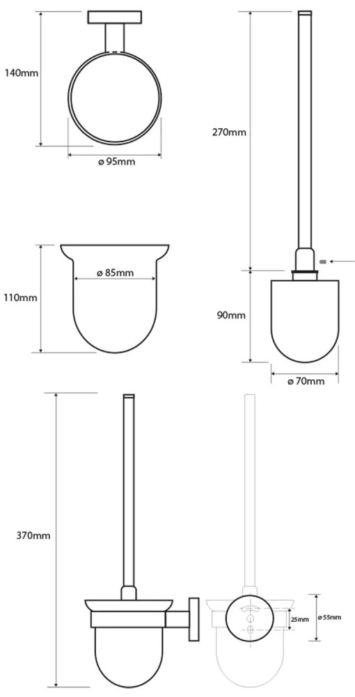 Sapho X-ROUND WC štětka závěsná, mléčné sklo, chrom XR303